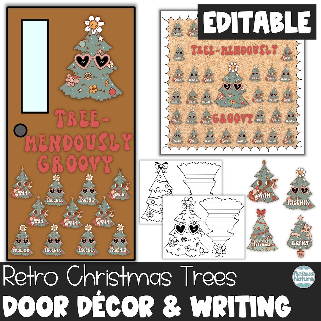 Christmas Classroom Door Decoration, Holiday Bulletin Board, Retro ...