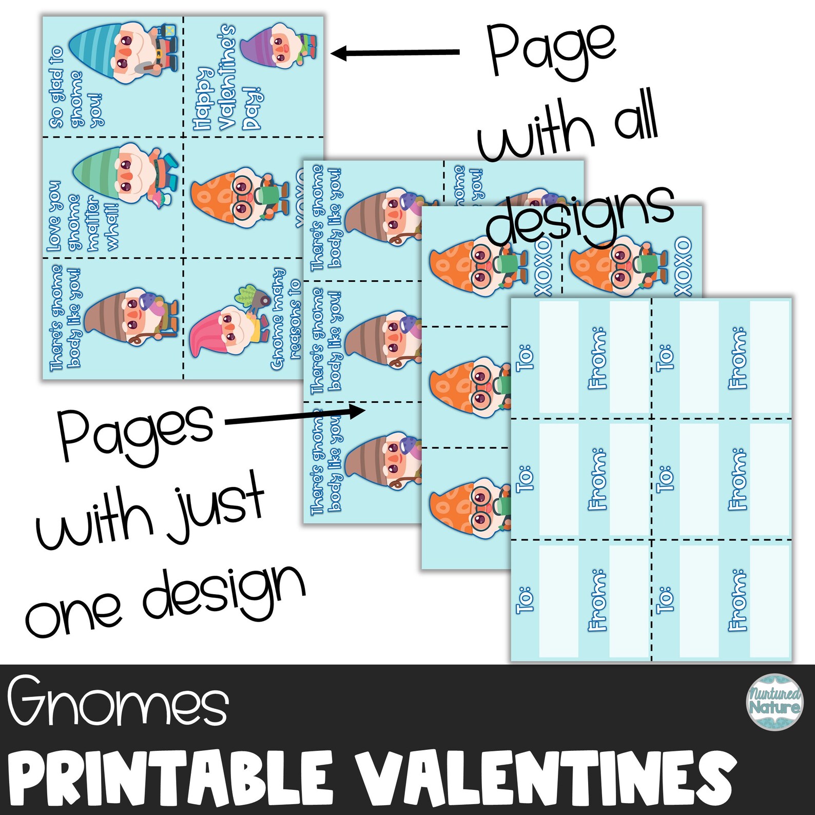 Gnome Valentines Day Cards for Kids Classrooms, Valentine Gift Tags ...