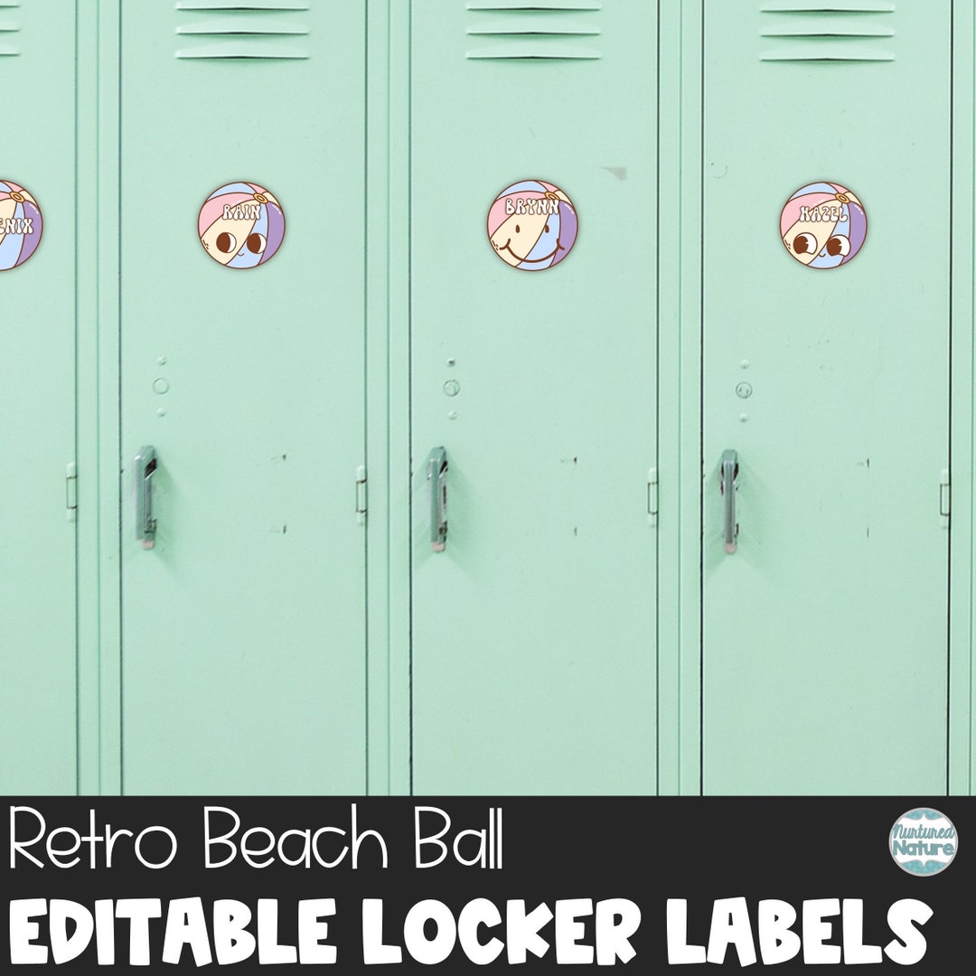 Editable Name Tags for School, Retro Beach Ball, Cubby Tags, Editable ...