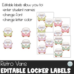 Editable Name Tags for School, Retro Van Bulletin Board, Cubby Tags ...