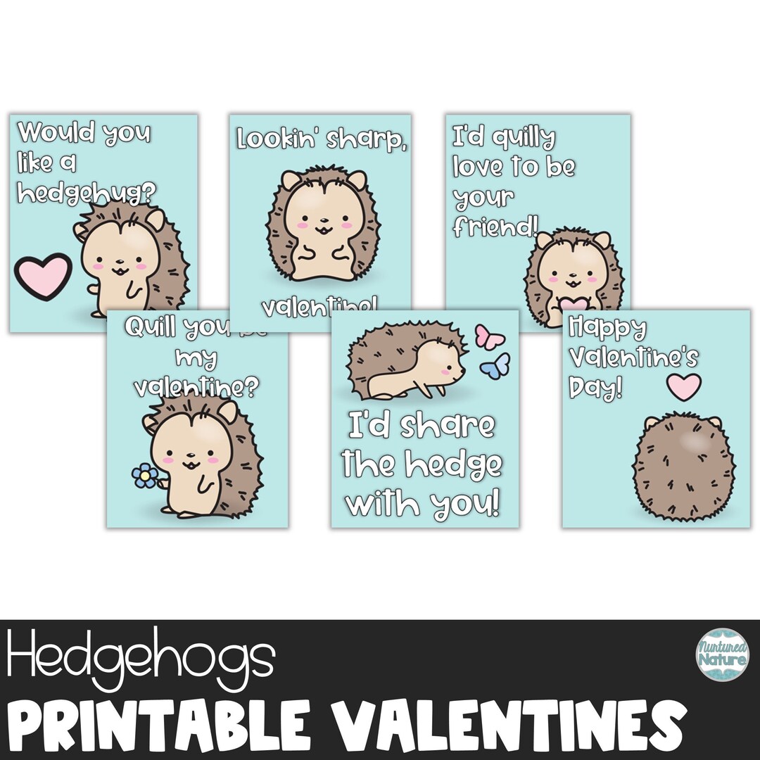 Hedgehog Valentine Cards for Kids Classroom, Hedgepig Printable ...