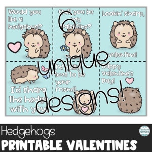 Hedgehog Valentine Cards for Kids Classroom, Hedgepig Printable ...