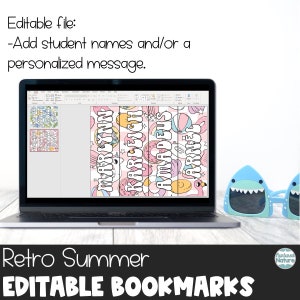 Editable Name Bookmarks, Summer Bookmark Printable for Kids, Retro Pool ...