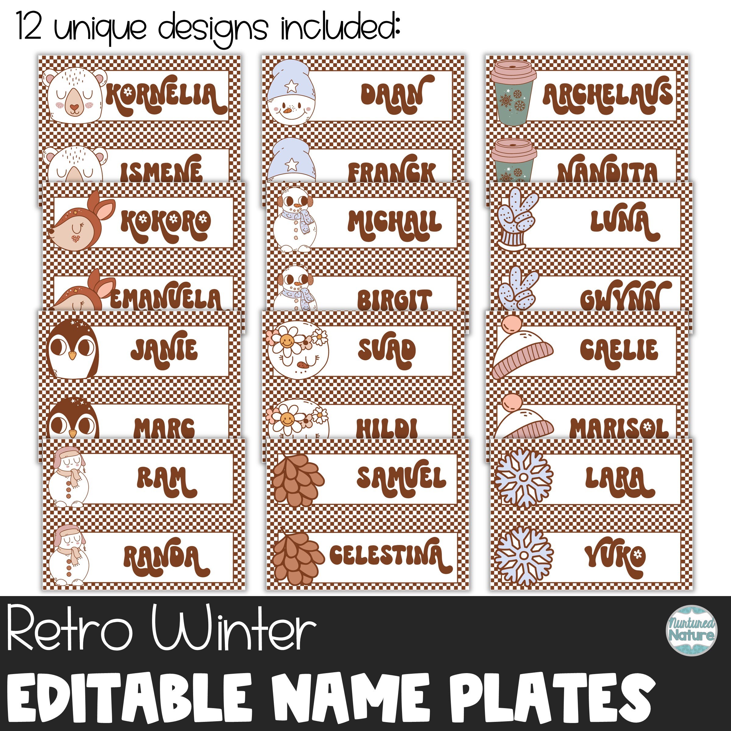 Classroom Name Tags, Winter Classroom Theme, Winter Decor, Retro Name ...