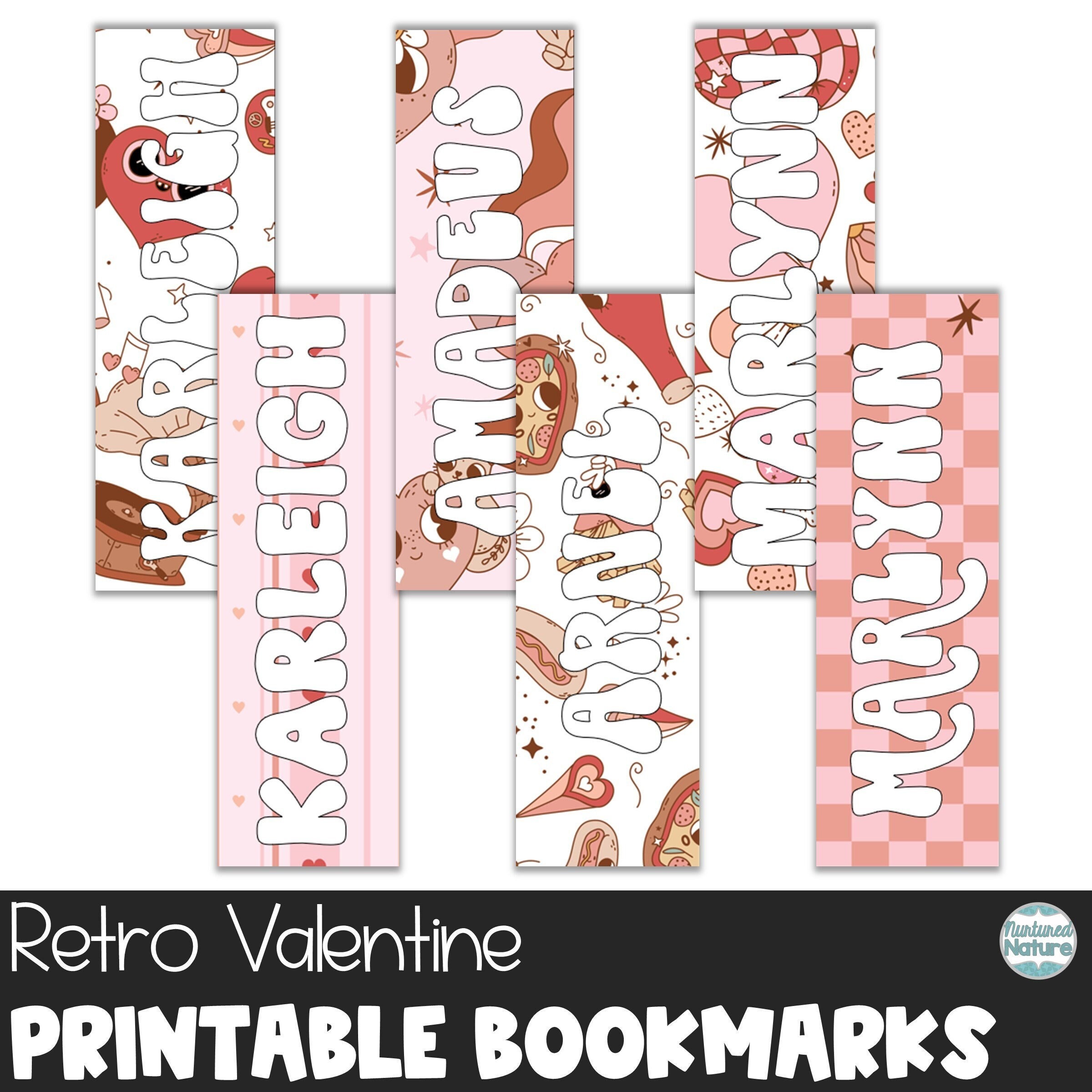 Editable Name Bookmarks Retro Valentine Bookmarks for Kids - Etsy
