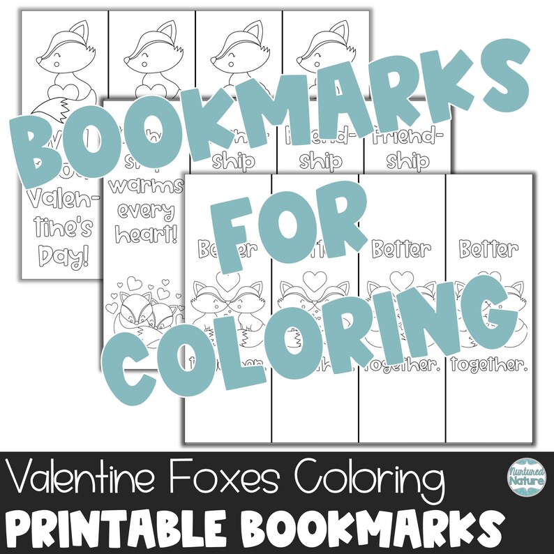 Fox Bookmark Coloring Pages Valentines Fox Valentines Day - Etsy