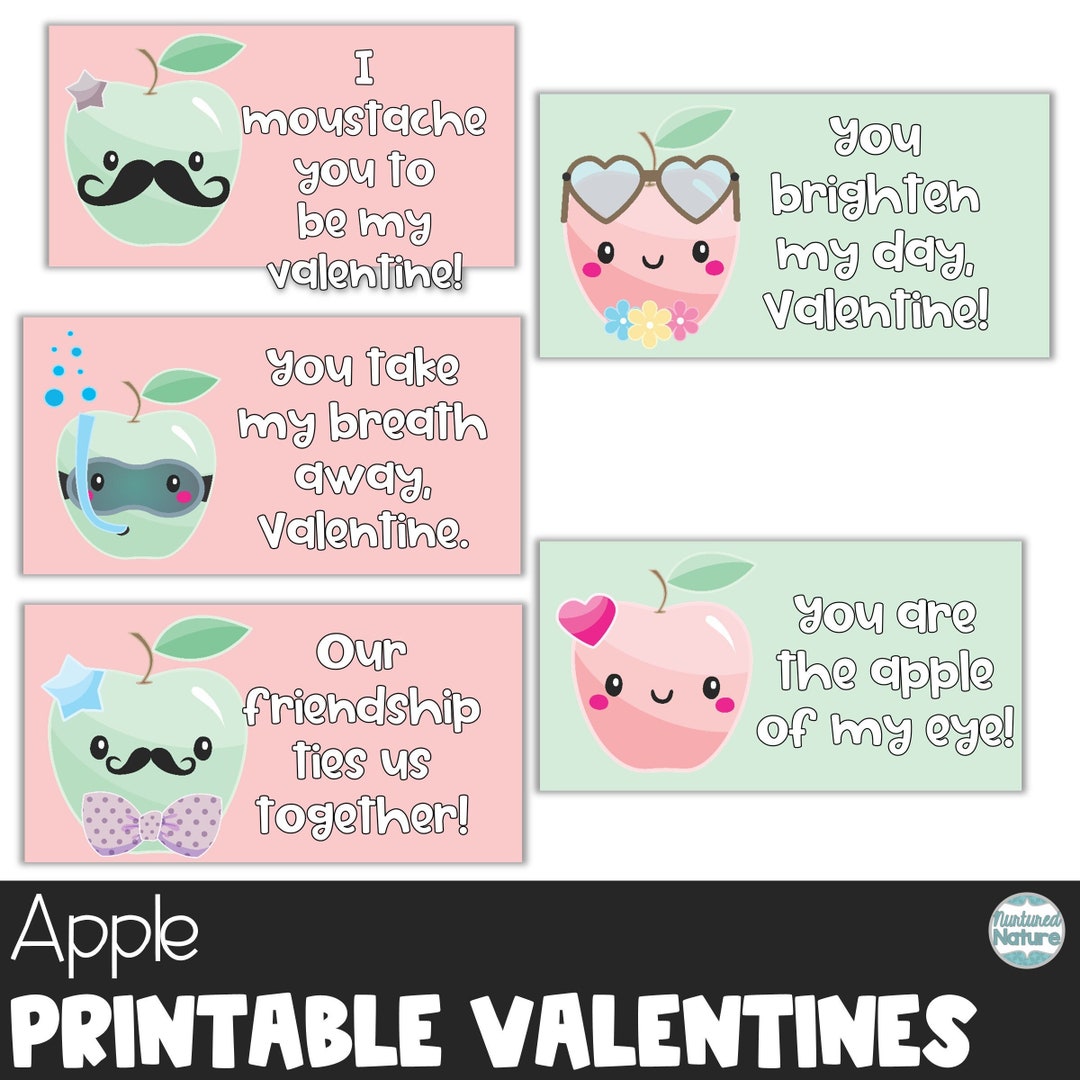 Apple Valentines Day Cards for Kids Classrooms, Mustache Valentine ...