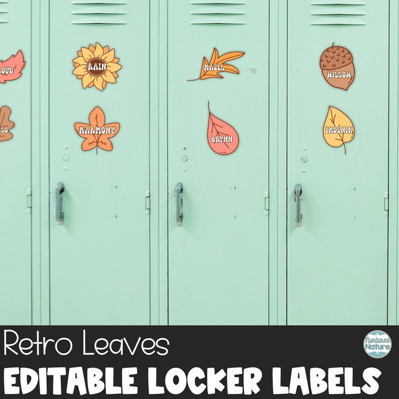 Editable Name Tags for School, Retro Fall Vibes, Autumn Leaves, Cubby ...