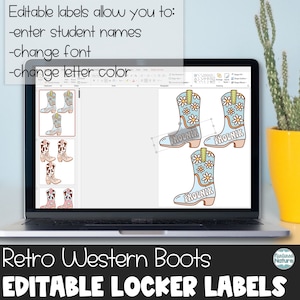 Editable Name Tags for School, Retro Western Print Cowgirl Decor ...