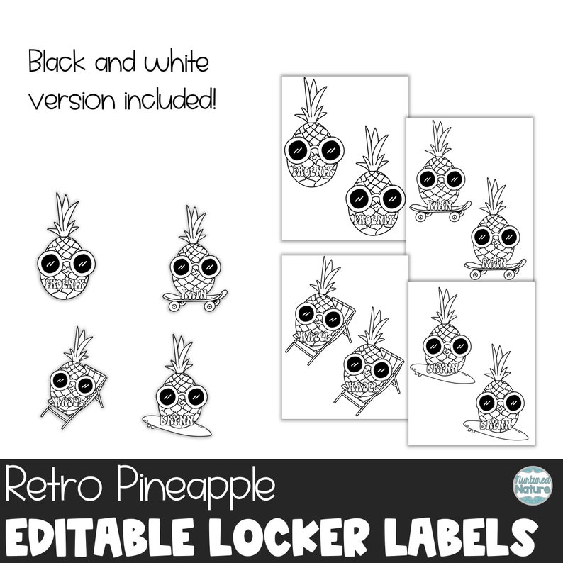 Editable Name Tags for School, Retro Pineapple, Cubby Tag, Editable ...