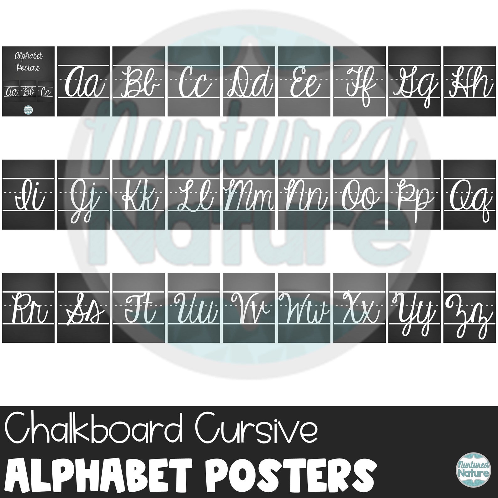 Cursive Chalkboard Alphabet ABC Poster Set Printable - Etsy
