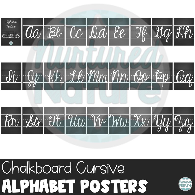 Cursive Chalkboard Alphabet ABC Poster Set Printable - Etsy