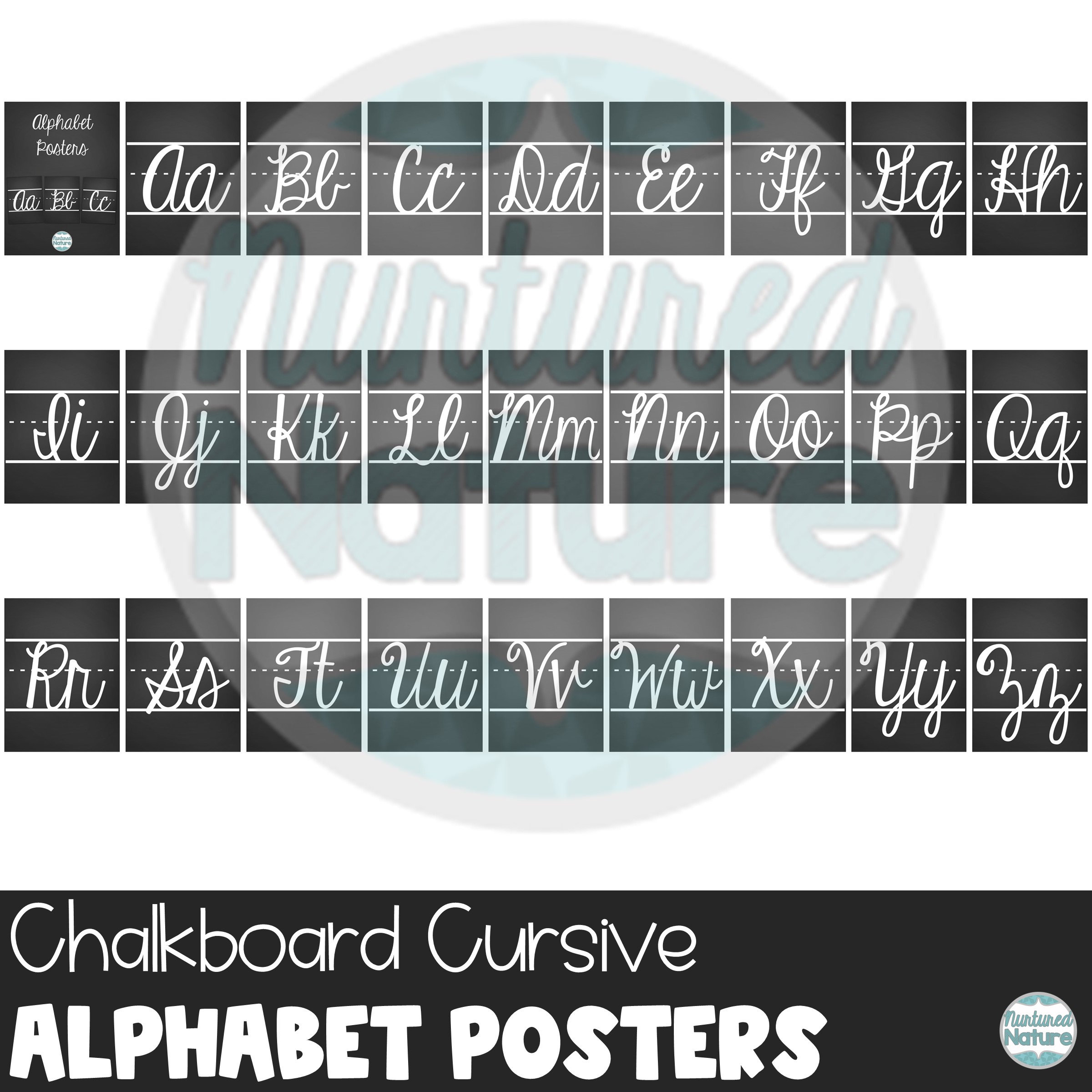 Cursive Chalkboard Alphabet ABC Poster Set Printable - Etsy