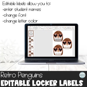 Editable Name Tags for School, Retro Penguins, Retro Winter Bulletin ...