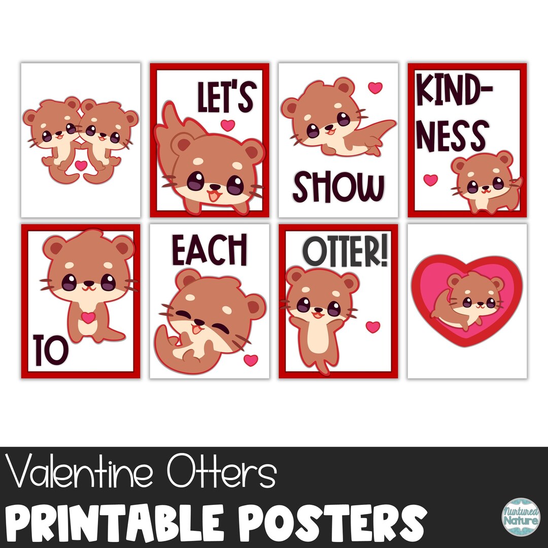 Valentine’s Day Bulletin Board, Printable Poster Set, Otter Decorations ...