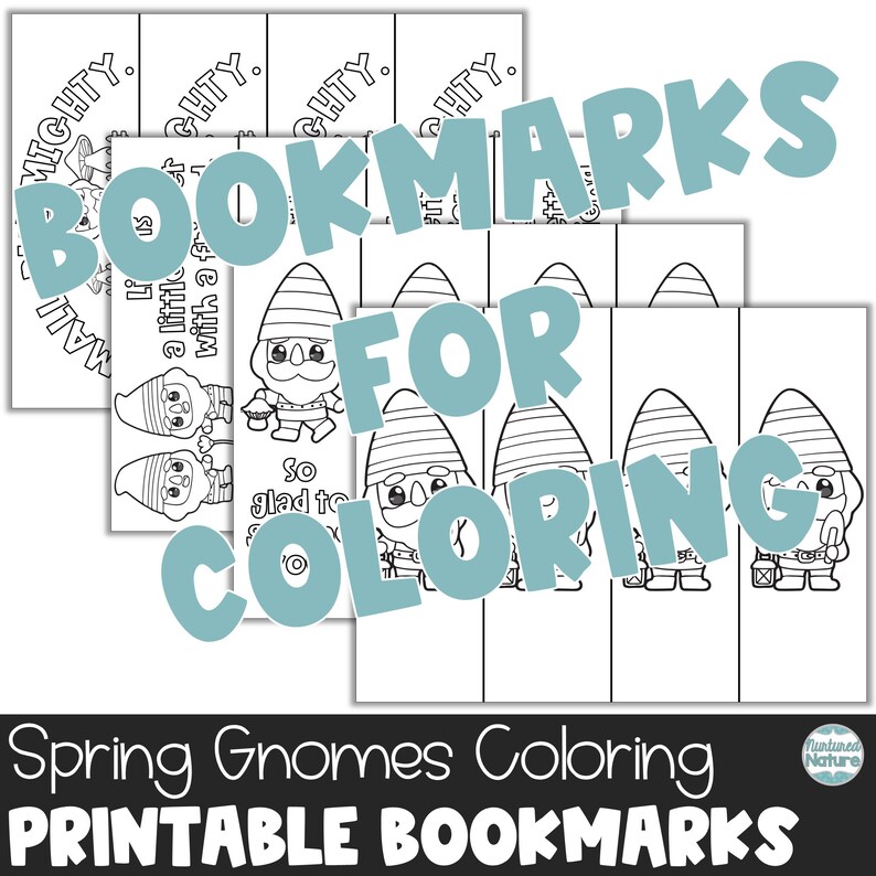 Spring Gnome Coloring Page Bookmarks for Kids, Printable Bookmarks for ...