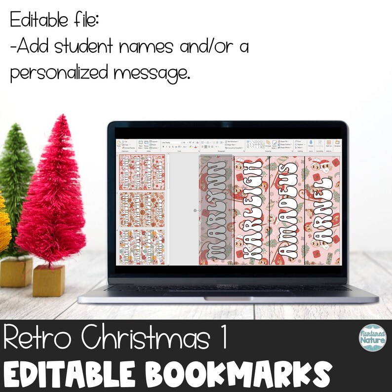 Editable Name Bookmarks, Retro Christmas, Personalized Christmas Gifts ...