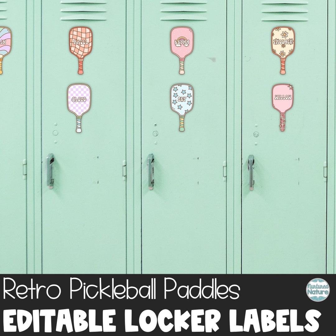 Editable Name Tags for School, Retro Pickleball Paddles, Cubby Tags ...