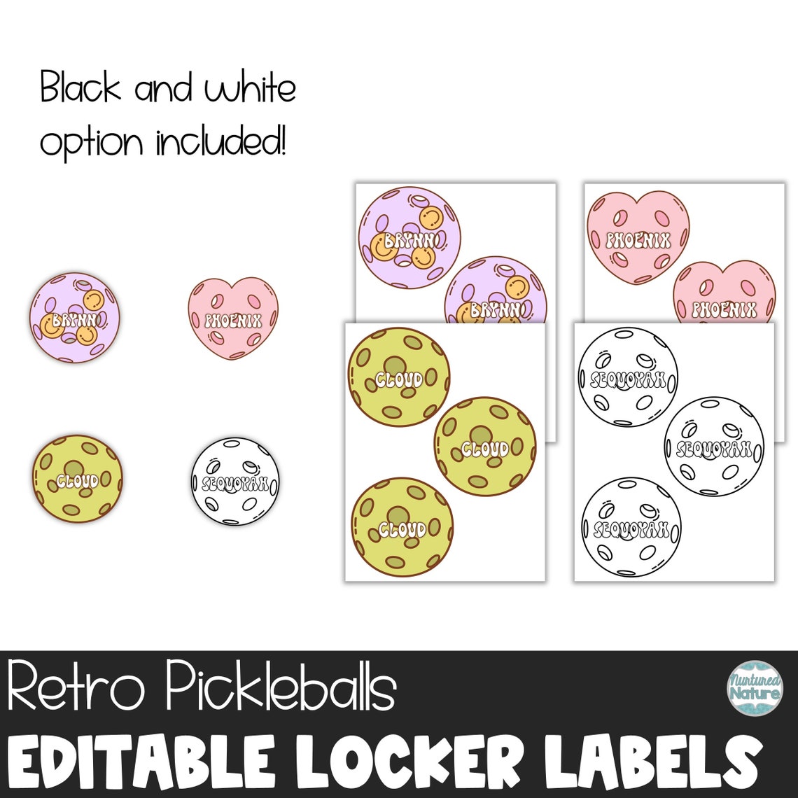 Editable Name Tags for School, Retro Pickleball, Cubby Tags, Classroom ...