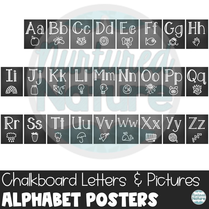 Chalkboard Alphabet ABC Poster Set - Printable Farmhouse Classroom ...