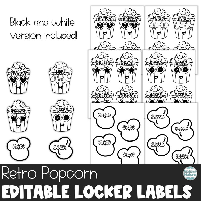 Editable Name Tags for School, Retro Popcorn, Cubby Tags, Editable ...