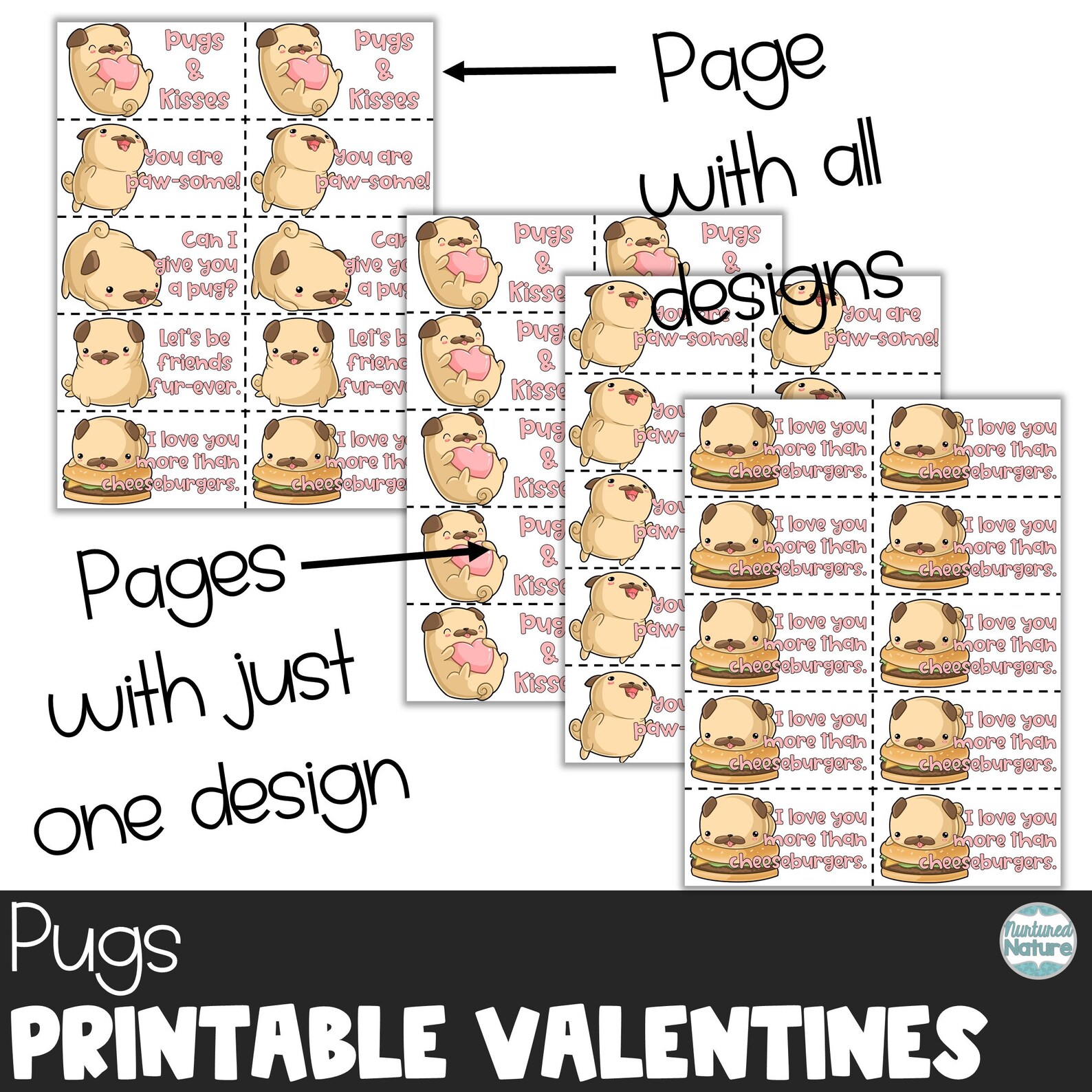 Pug Valentine Card Kids Pug Valentines Day Card Pug Class - Etsy