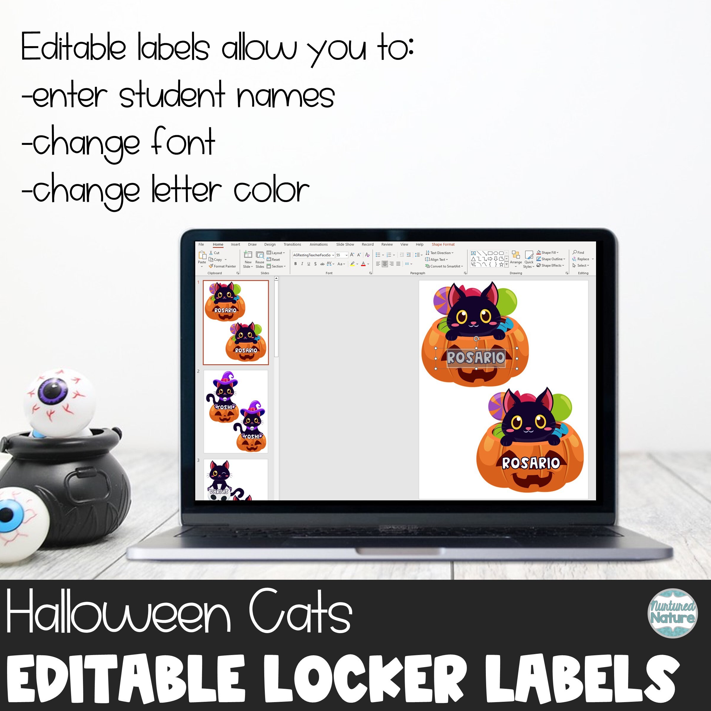 Halloween Name Tags Printable Halloween Cat Tag Editable - Etsy