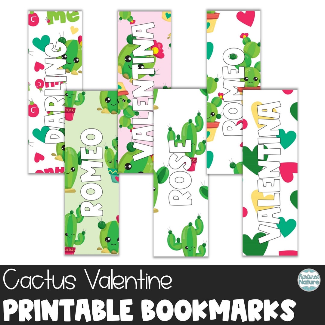 Cactus Valentine Bookmarks for Kids Printable, Valentine Cactus ...