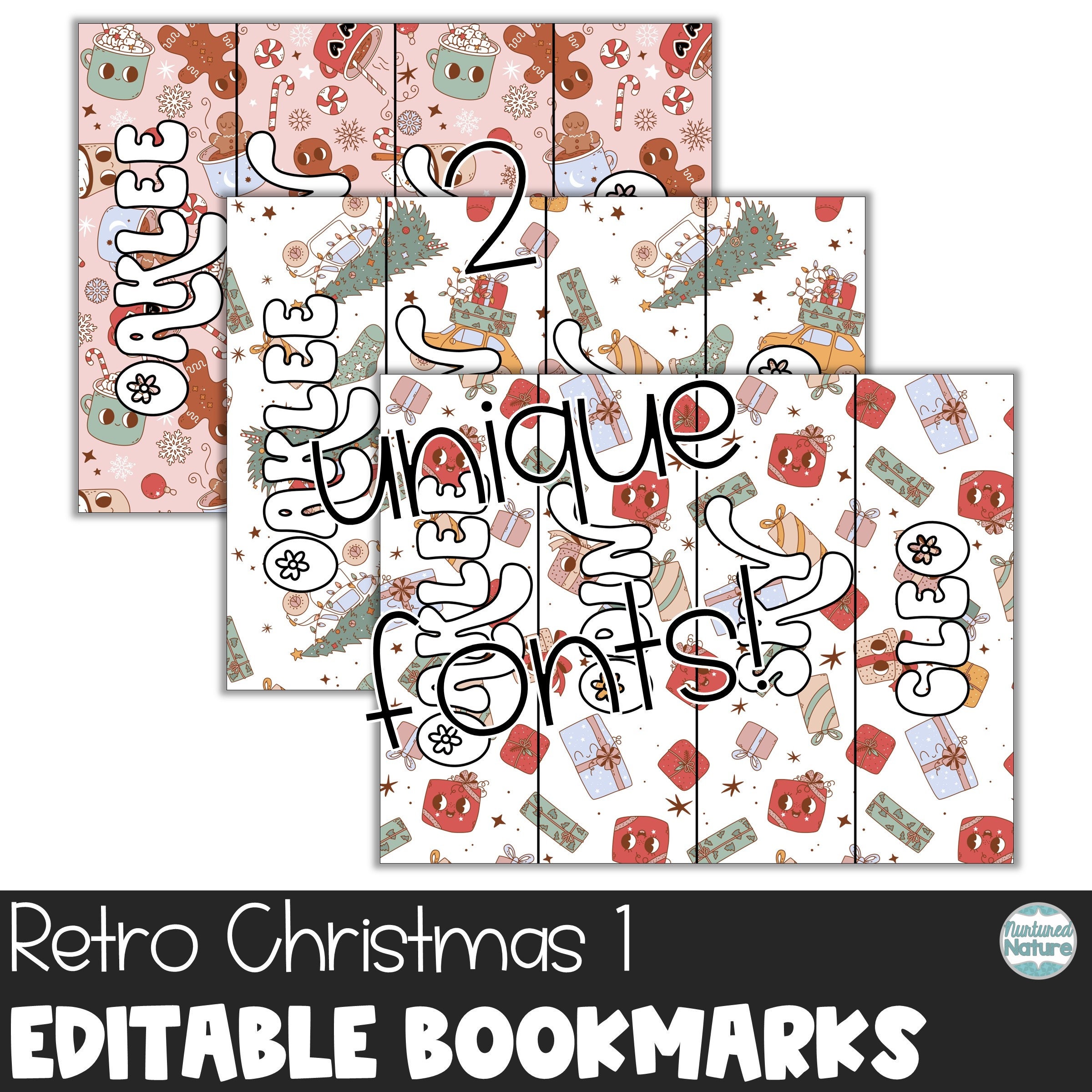 Editable Name Bookmarks, Retro Christmas, Personalized Christmas Gifts ...