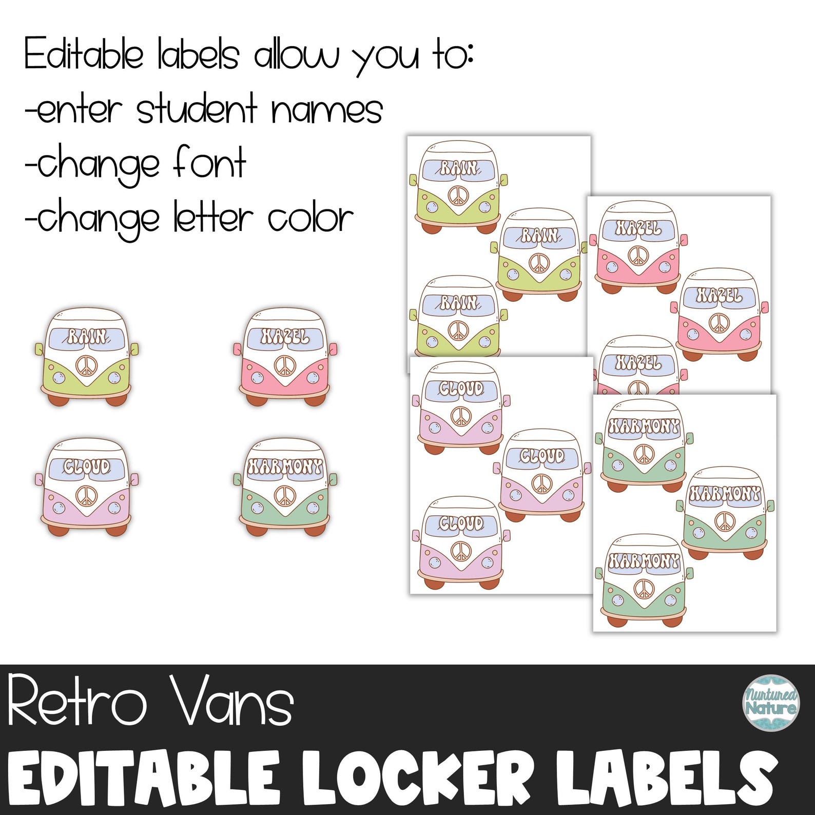 Editable Name Tags for School, Retro Van Bulletin Board, Cubby Tags ...
