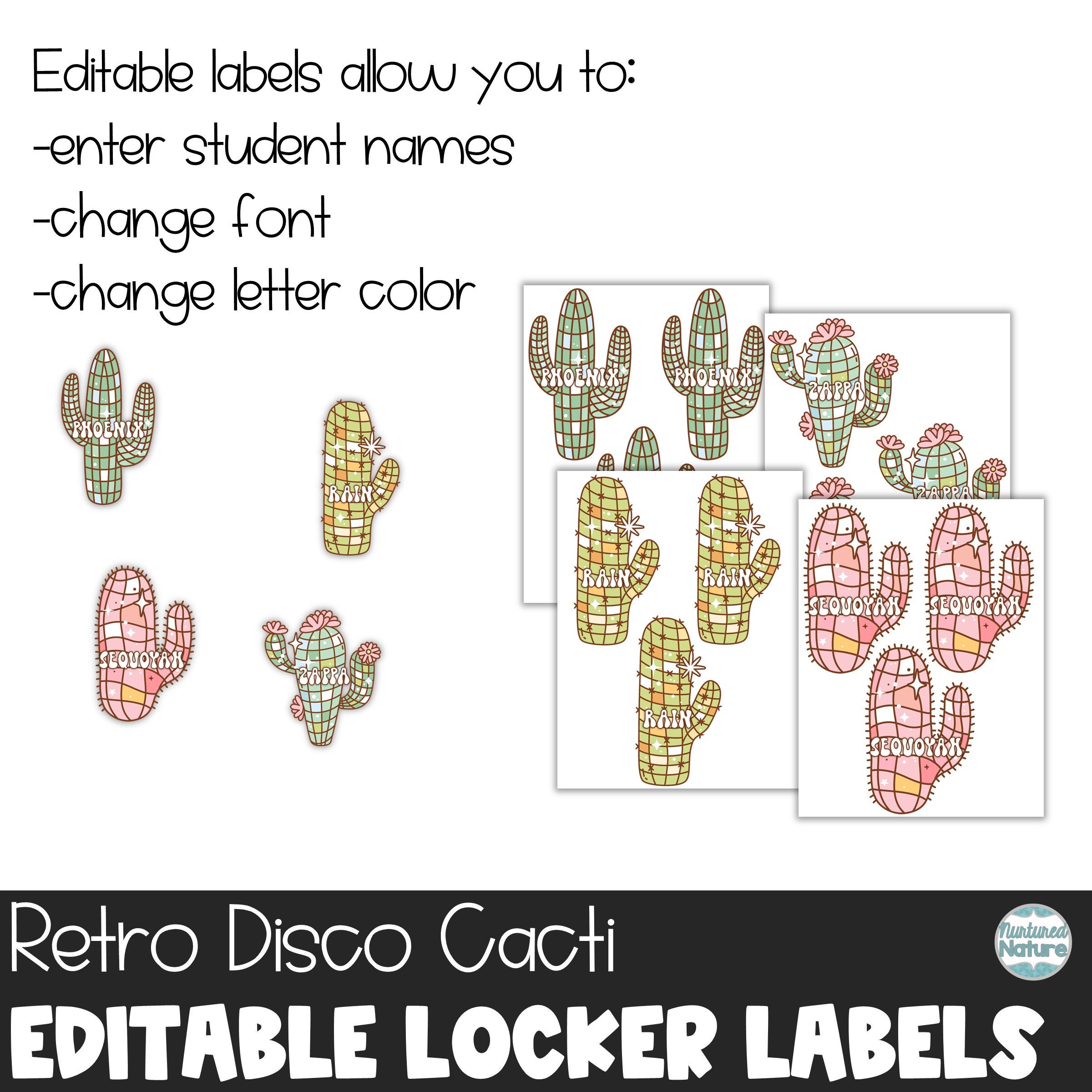 Editable Name Tags for School, Retro Western Cactus Decor, Western ...