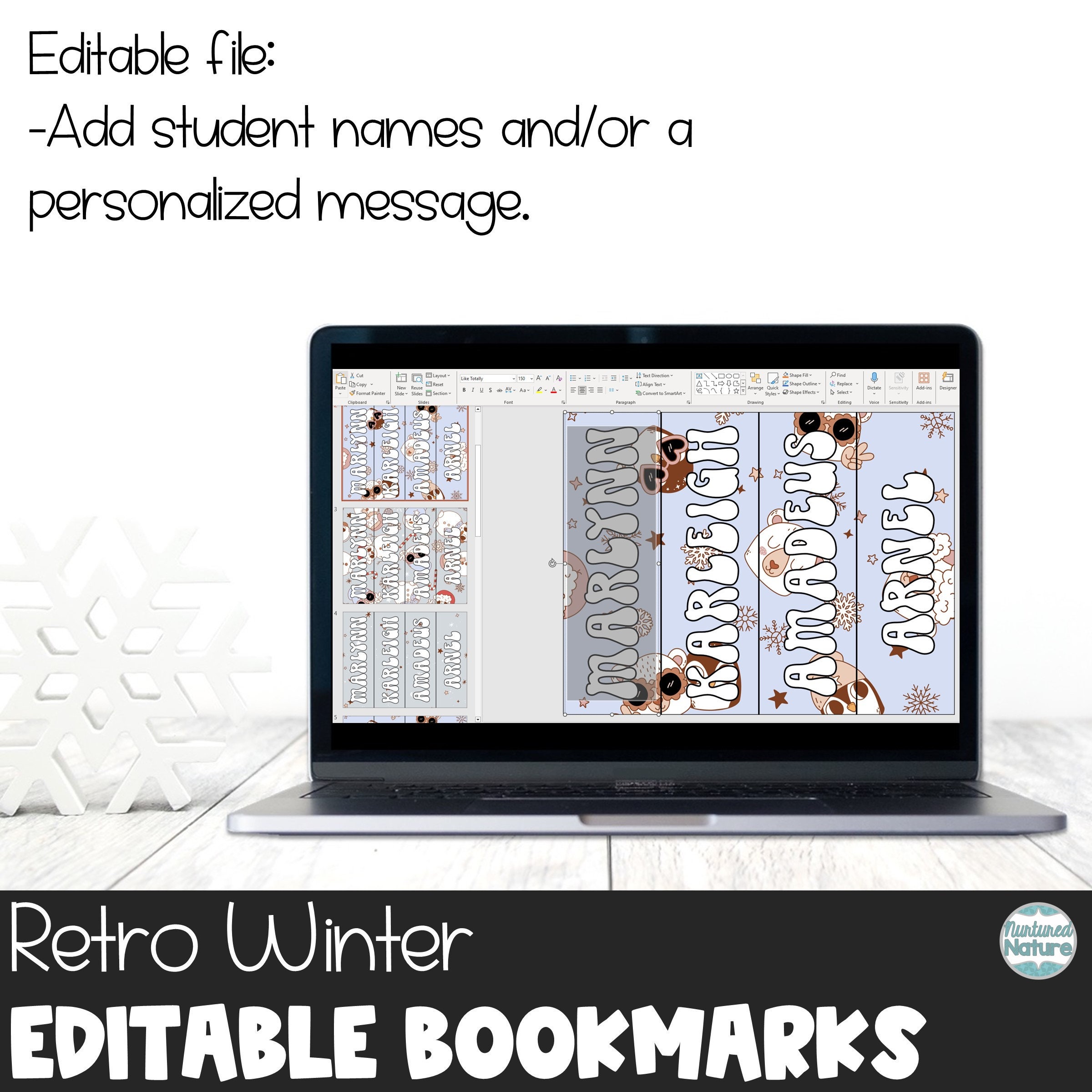 Editable Name Bookmarks, Retro Winter, Personalized Bookmark for Kids ...