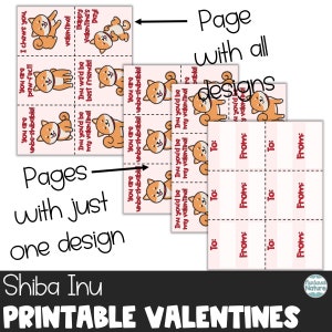 Shiba Inu Valentine Cards for Kids Classroom, Dog Printable Valentines ...