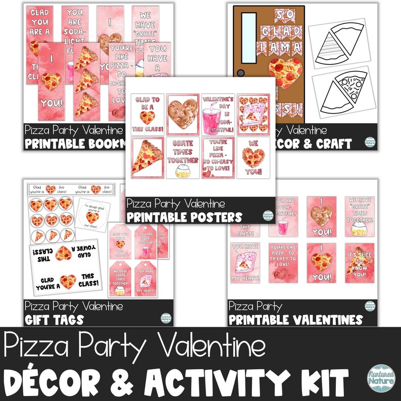 Valentine’s Day Party Printables, Pizza Party Kit for Kids, Pizza Party ...