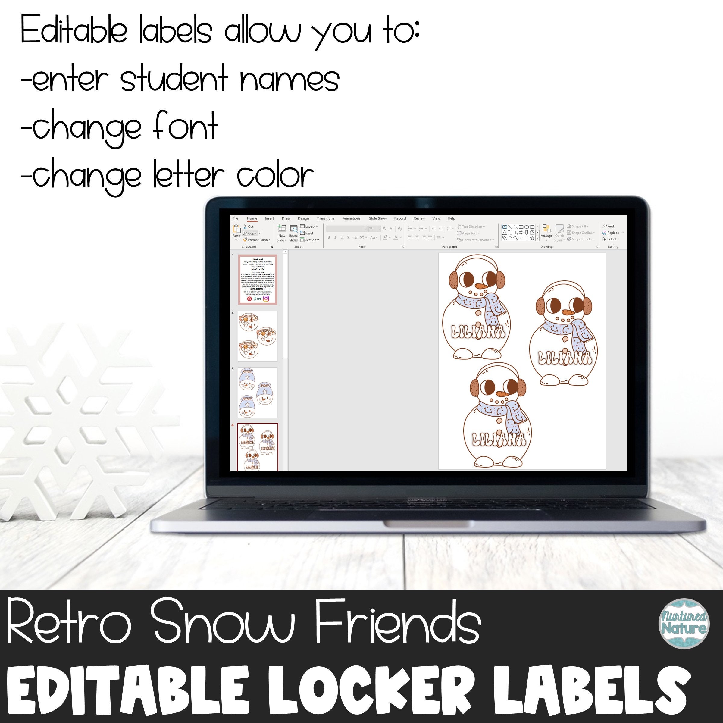 Editable Name Tags for School, Retro Snowman, Retro Winter Bulletin ...