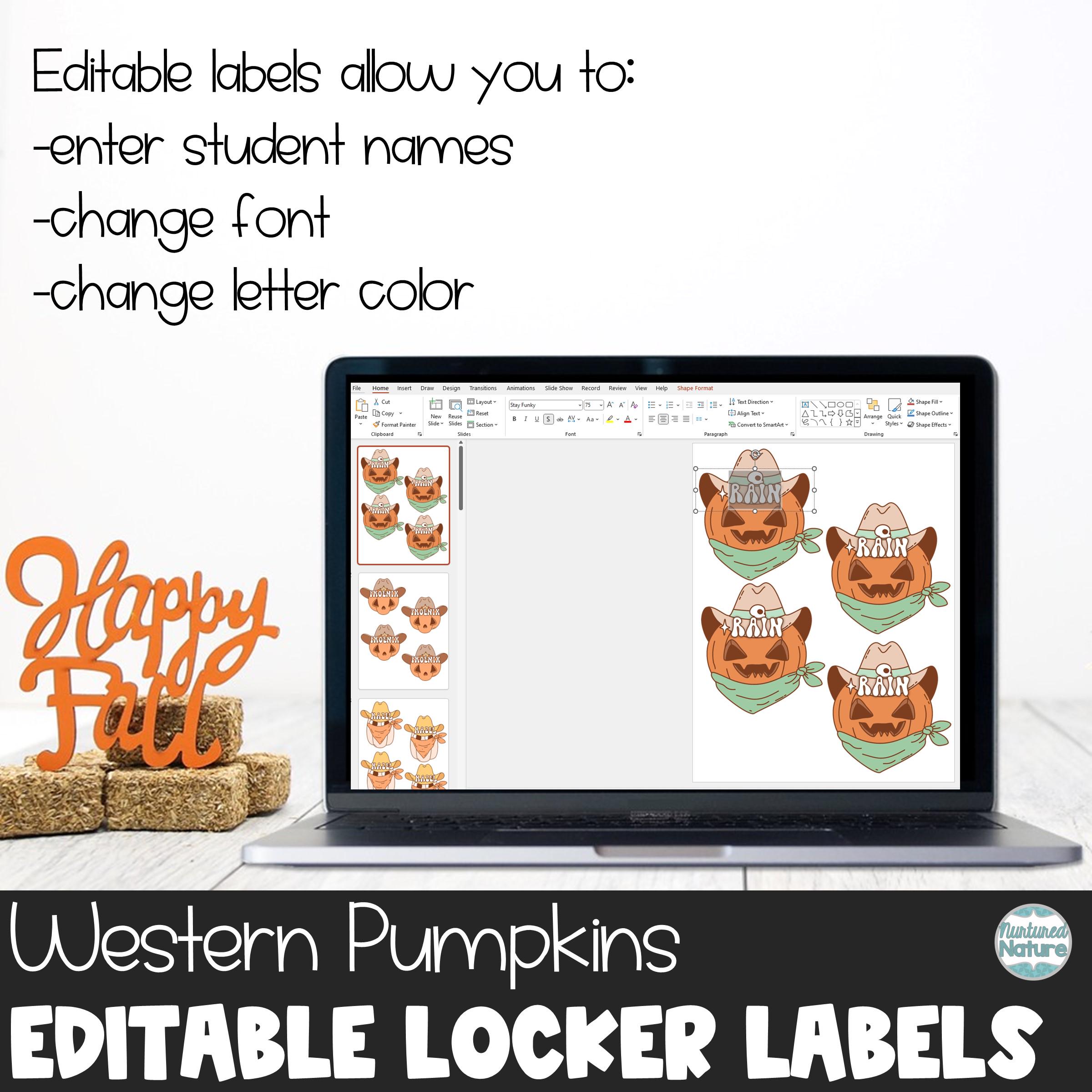 Editable Name Tags for School, Western Halloween Decor, Cowboy Pumpkin ...