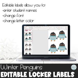 Cubby Labels, Winter Penguin, Locker Label Set, Editable Locker Labels ...