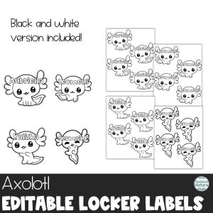 Cubby Labels, Axolotl Decorations, Locker Label Set, Editable Locker ...