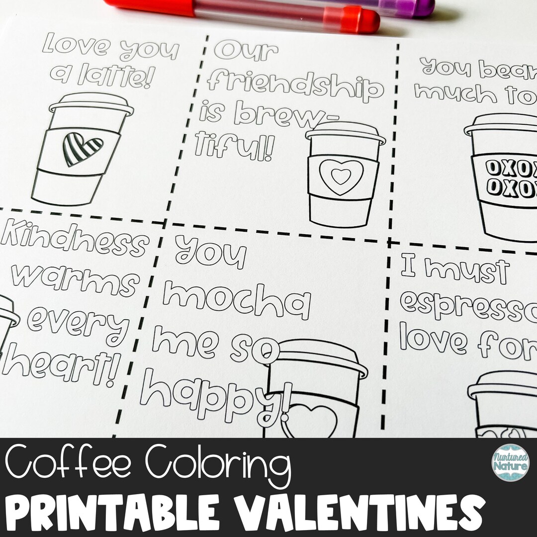 Coffee Coloring Page Valentine Cards, Colorable Valentine Cards ...
