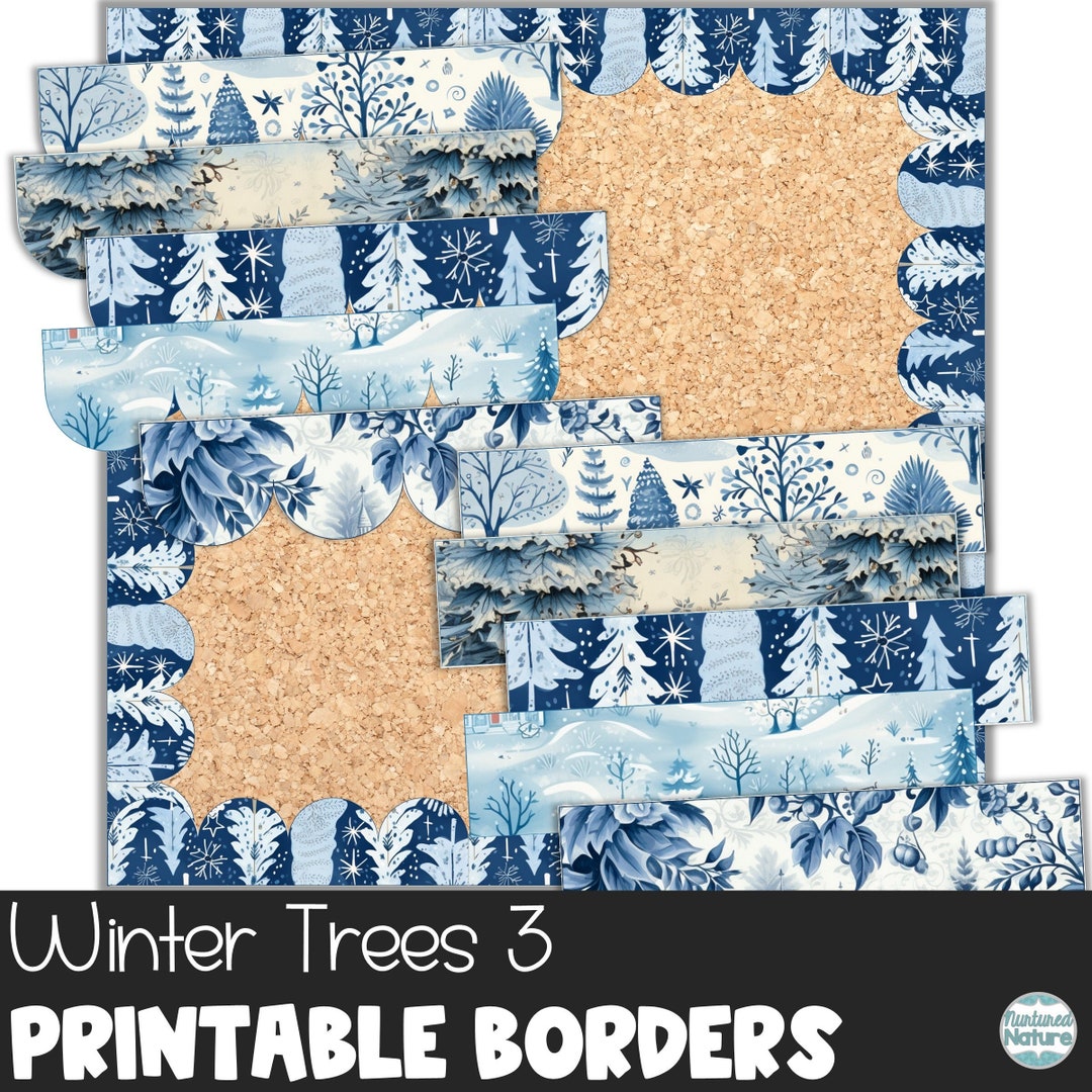 Winter Bulletin Board Border, Winter Trees Print, January Bulletin ...