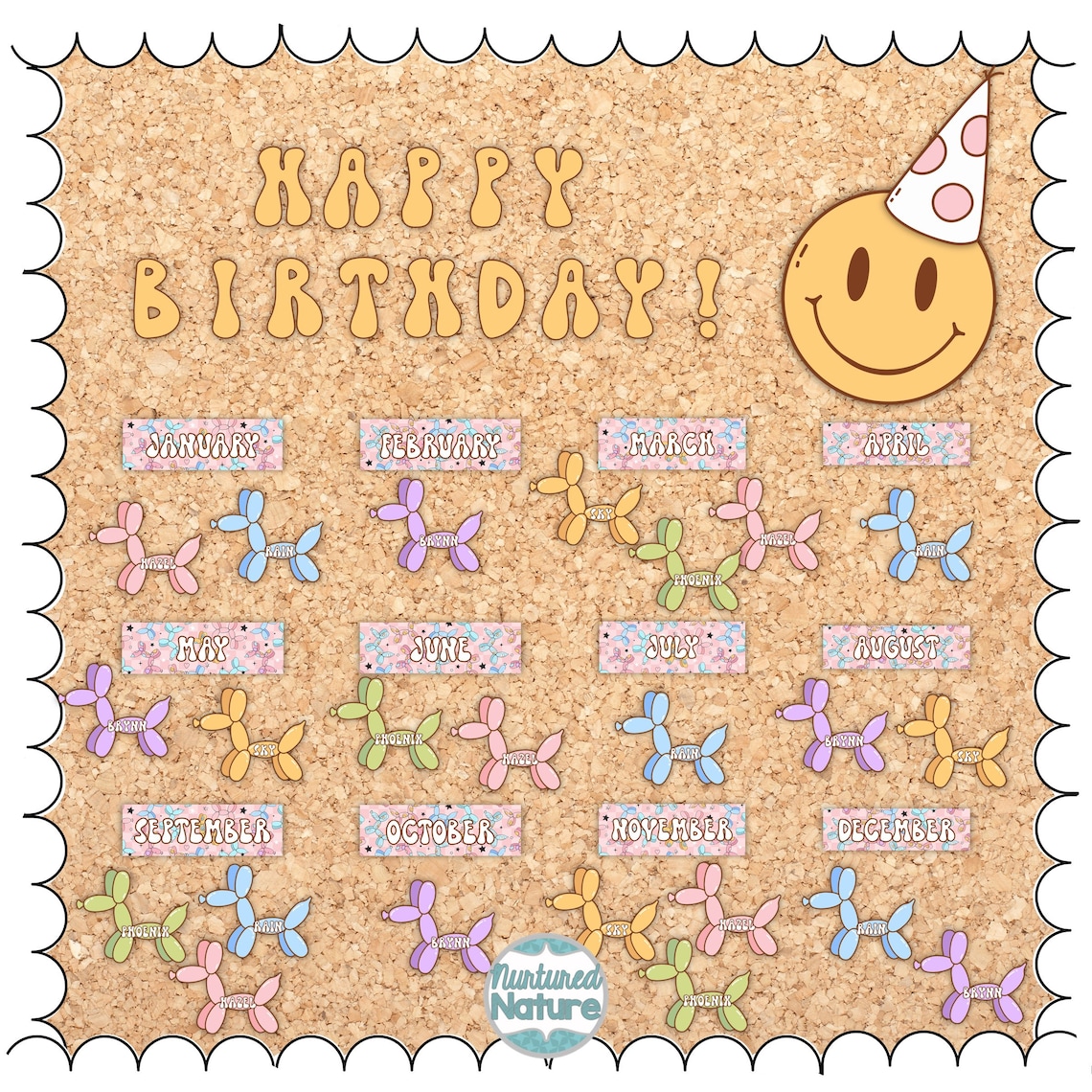 Birthday Bulletin Board Printable, Retro Balloon Dog, Back to School ...