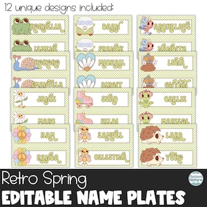 Classroom Name Tags, Spring Decor, Retro Name Plate for Desk, Editable ...