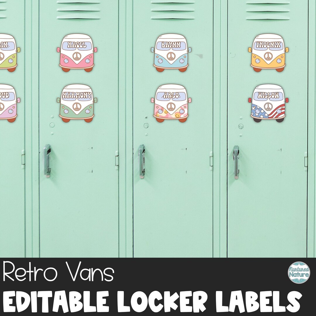 Editable Name Tags for School, Retro Van Bulletin Board, Cubby Tags ...