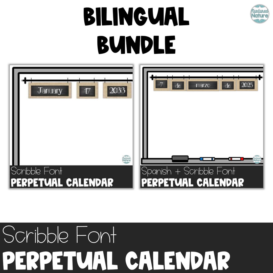 2025 Bilingual Chalkboard Flip Calendar for Classroom Decor - English ...