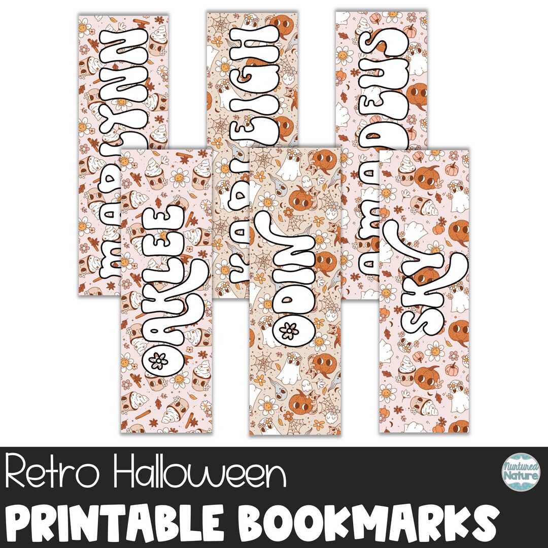 Editable Name Bookmarks, Fall Bookmarks Printable, Retro Pumpkin Spice ...
