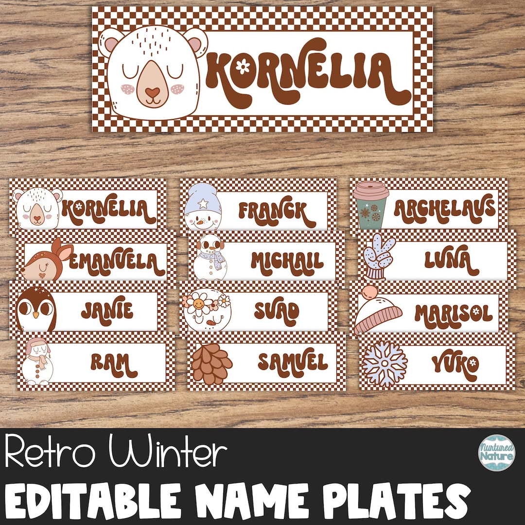 Classroom Name Tags, Winter Classroom Theme, Winter Decor, Retro Name ...