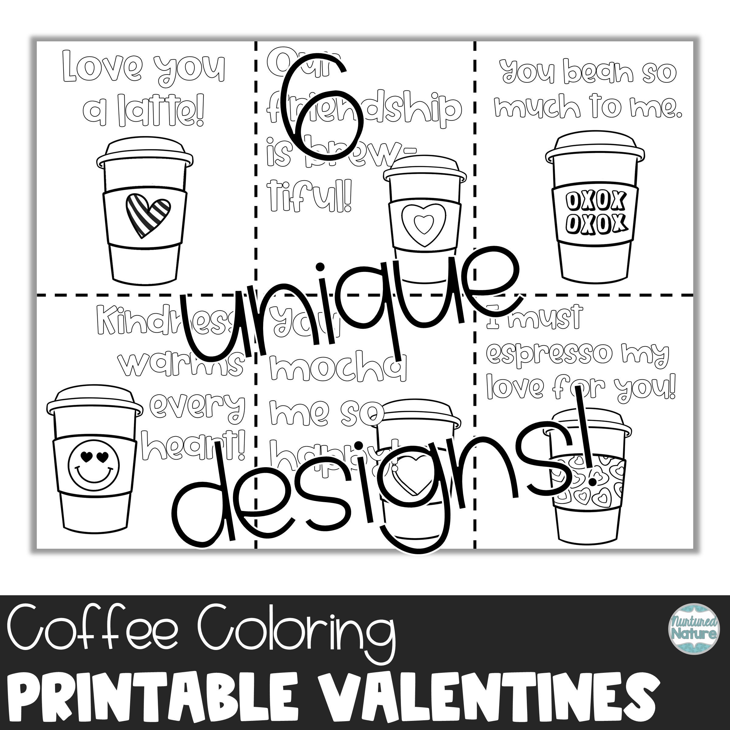 Coffee Coloring Page Valentine Cards, Colorable Valentine Cards ...