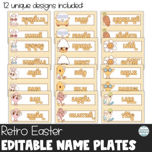 Classroom Name Tags, Easter Decor, Retro Name Plate for Desk, Editable ...