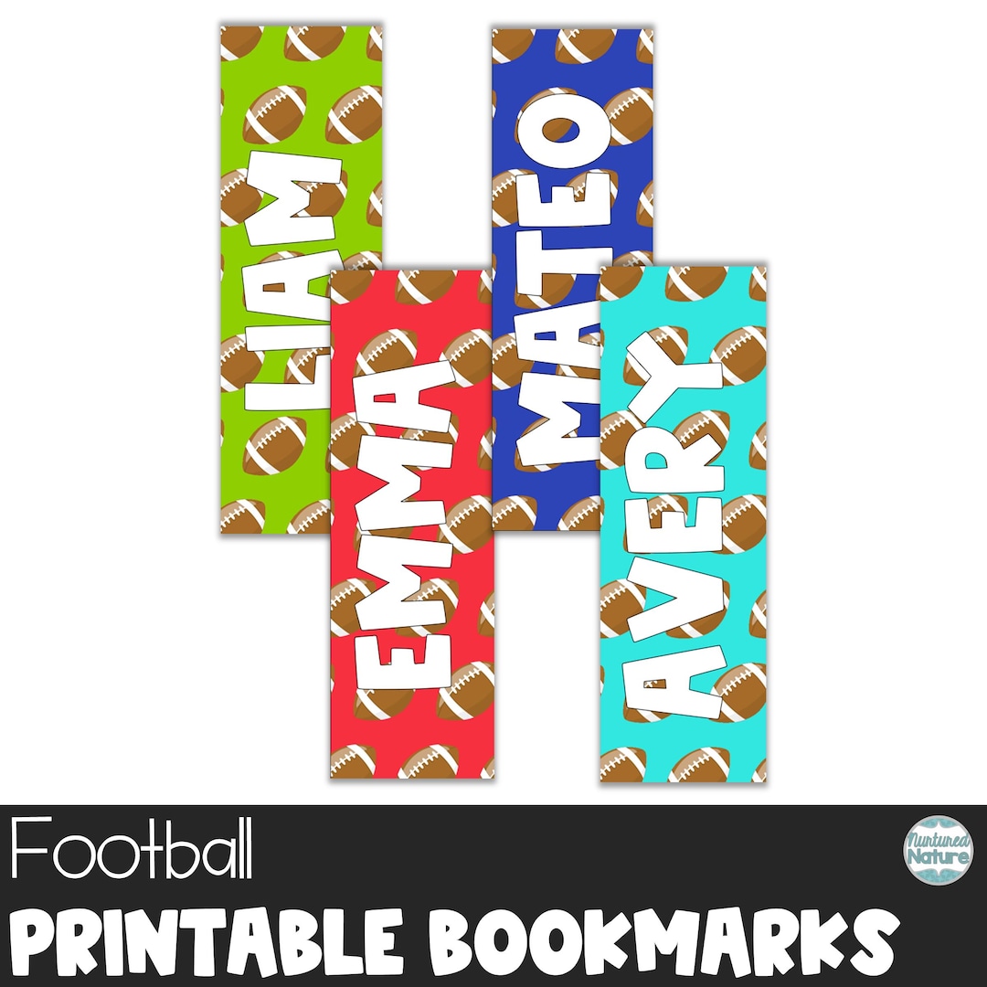 Editable Name Bookmarks, Football Party Favors, Bookmarks for Boys ...