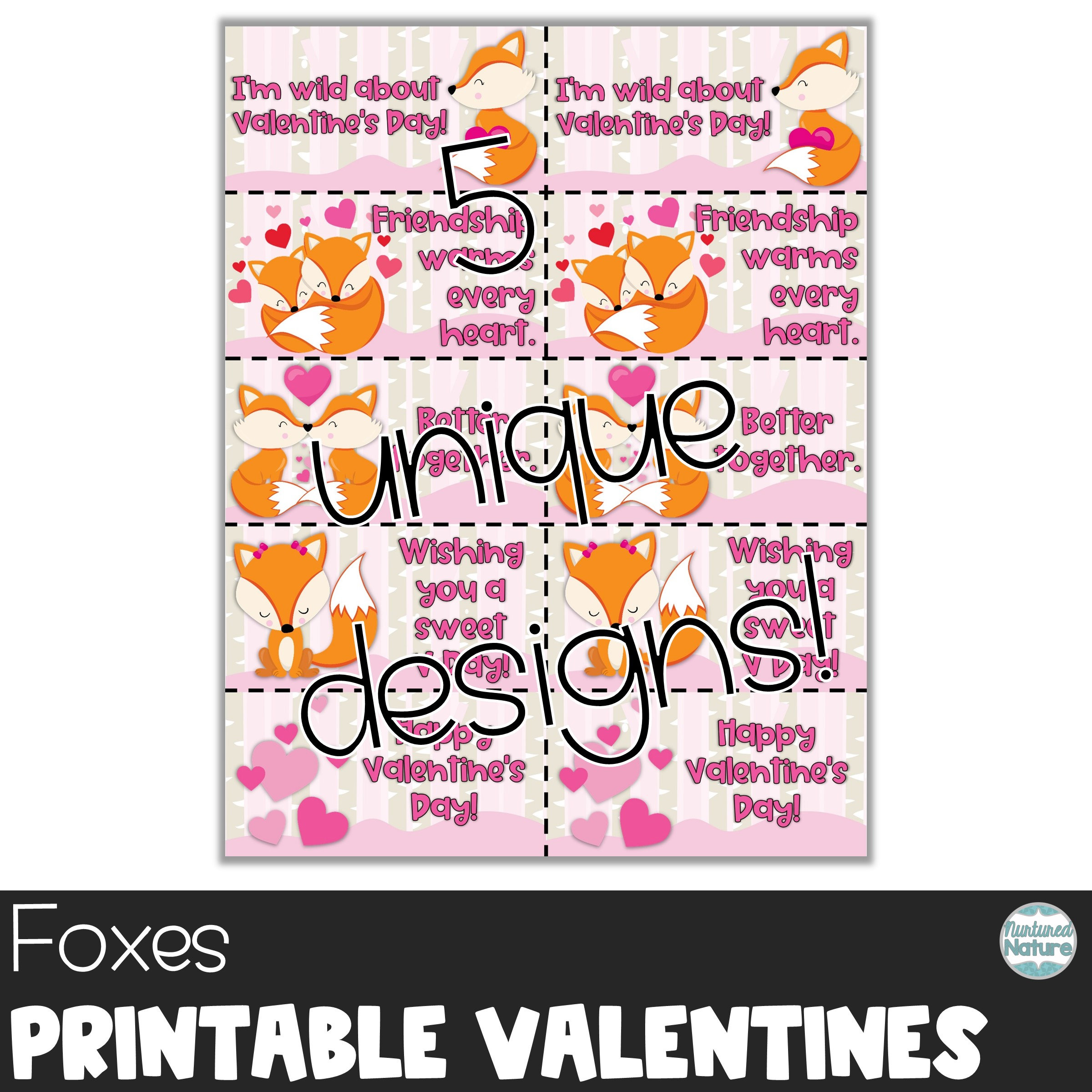 Fox Valentine Cards for Kids Printable Valentines Day Card - Etsy